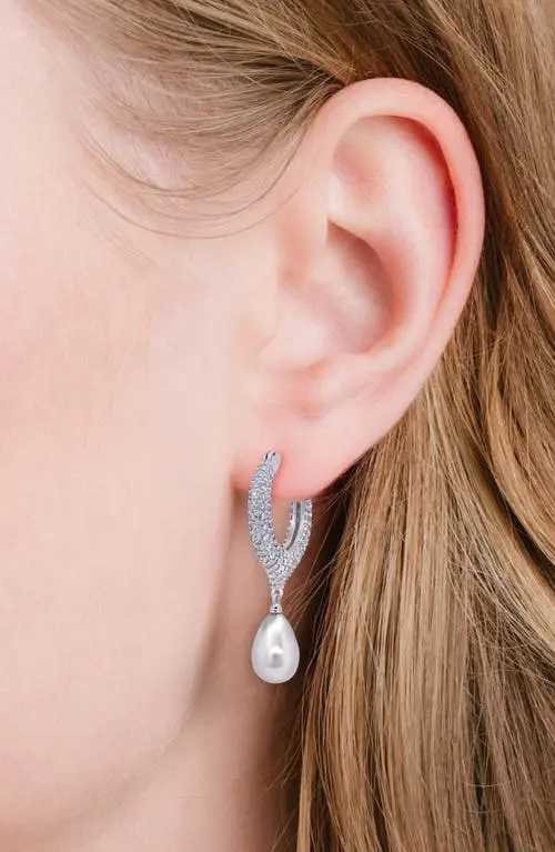 CRISLU Teardrop Pearl & Pavé Drop Earrings