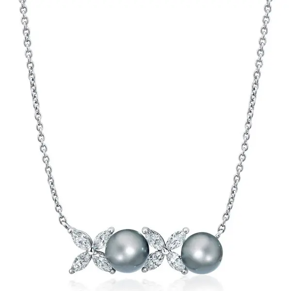 CRISLU Pendant Necklace With Pearl And Zirconia - Pure Platinum/gray Pearl