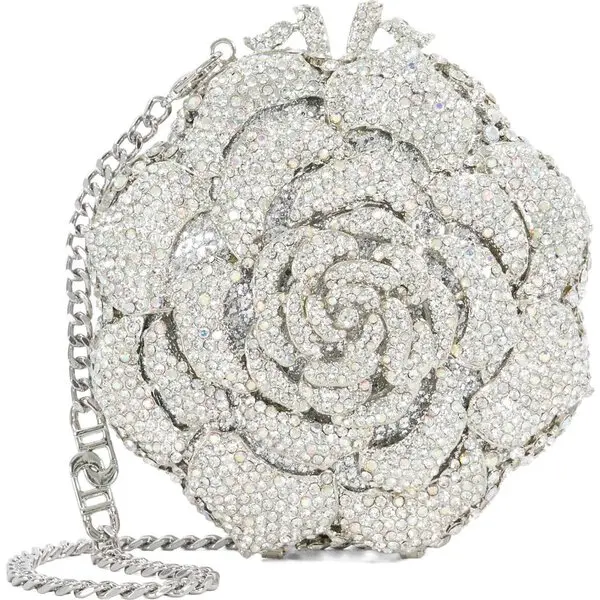 Dune London Crystal Embellished Flower Clutch - Silver