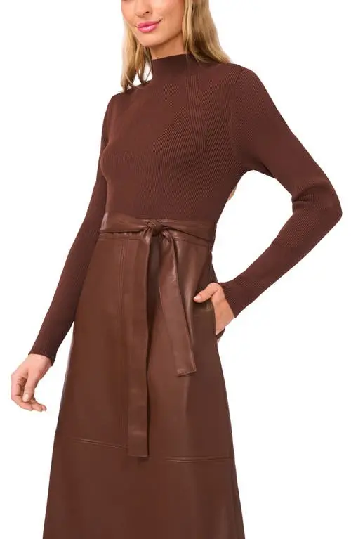 Ted Baker London Mixed Media Long Sleeve Dress - Cocoa