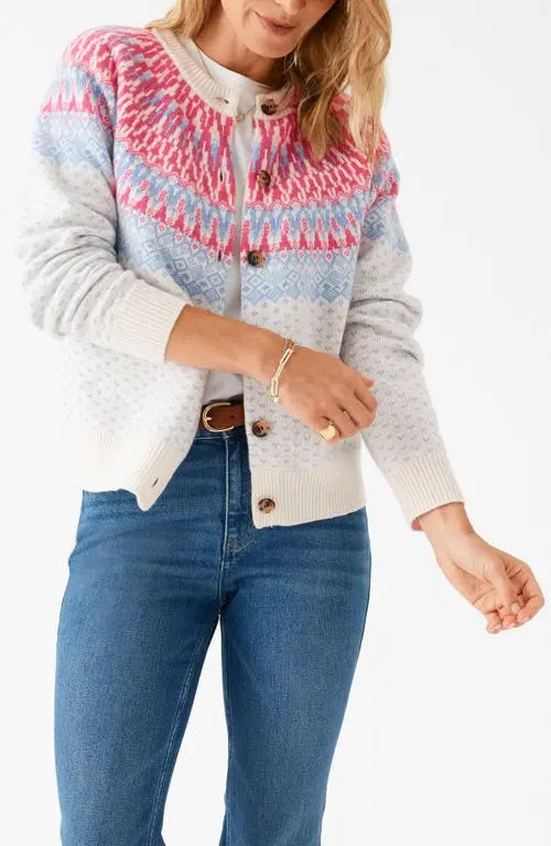 Vineyard Vines Fair Isle Merino Wool Blend Cardigan - Marshmallow
