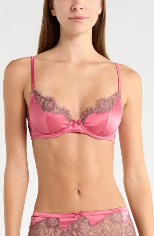 FLEUR DU MAL Juliet Lace Trim Underwire Silk Blend Demi Bra - Fraise