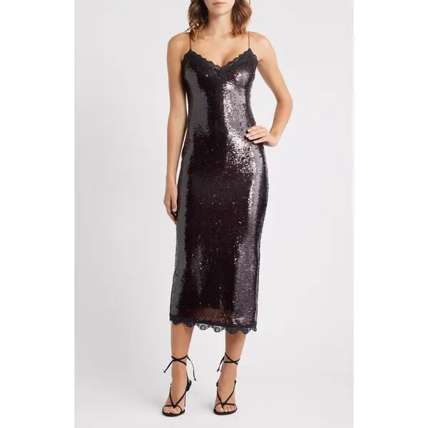 LoveShackFancy Verelith Sequin Lace Trim Cocktail Dress