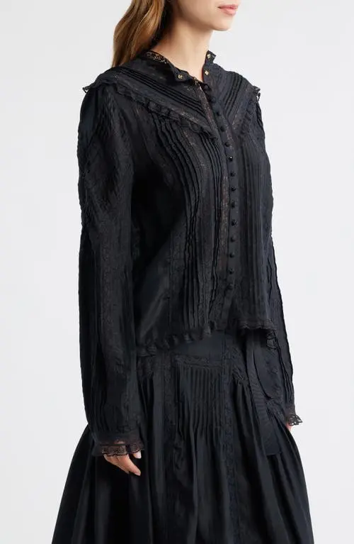 LoveShackFancy Aralina Lace & Ruffle Shirt - Black