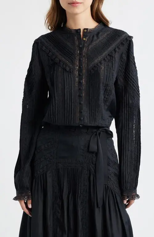 LoveShackFancy Aralina Lace & Ruffle Shirt - Black
