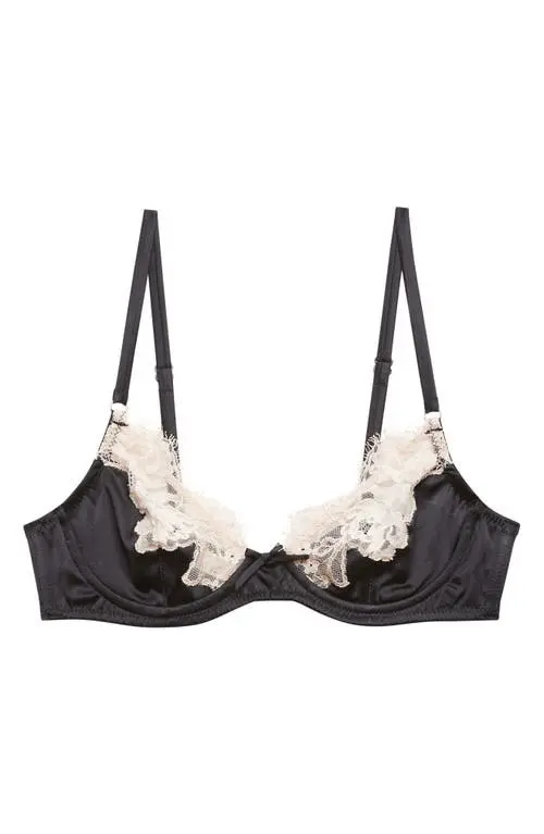 FLEUR DU MAL Juliet Lace Trim Underwire Silk Blend Demi Bra - Black