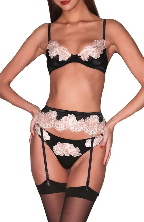 FLEUR DU MAL Juliet Lace Trim Underwire Silk Blend Demi Bra - Black