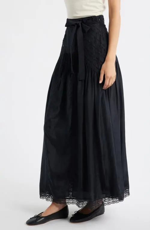 LoveShackFancy Beloria Lace Trim Silk Maxi Skirt
