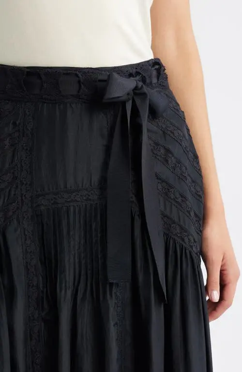 LoveShackFancy Beloria Lace Trim Silk Maxi Skirt