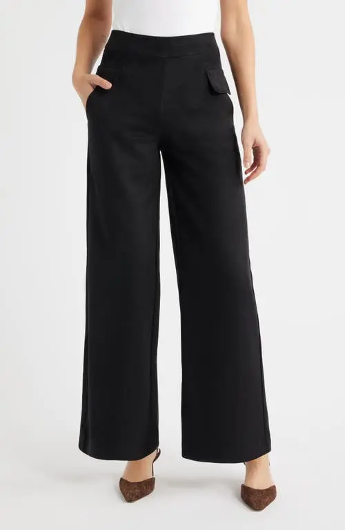 Hue Faux Suede Wide-leg Pants - Black
