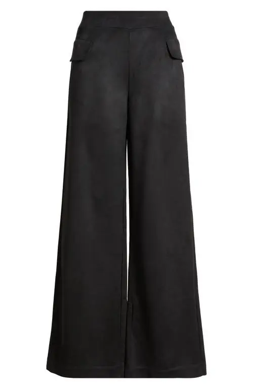 Hue Faux Suede Wide-leg Pants - Black