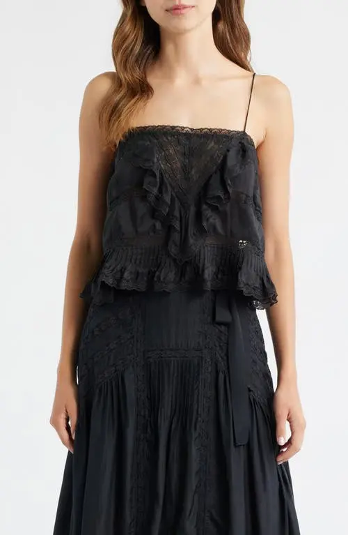 LoveShackFancy Ondeline Ruffle & Lace Silk Camisole - Black