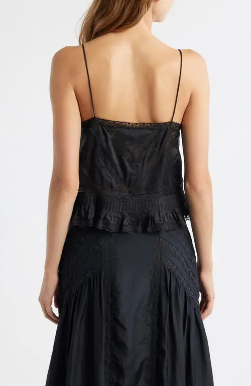 LoveShackFancy Ondeline Ruffle & Lace Silk Camisole - Black