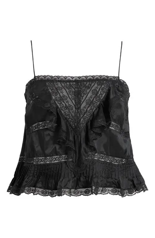 LoveShackFancy Ondeline Ruffle & Lace Silk Camisole - Black