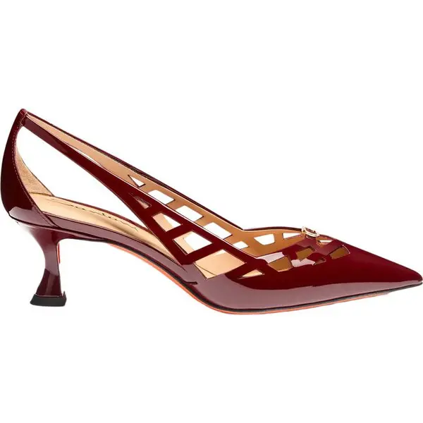 Santoni Patent Leather Mid-heel Pump With Openwork Detail - Red