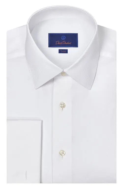 David Donahue Trim Fit Cotton Dobby Tuxedo Shirt - White