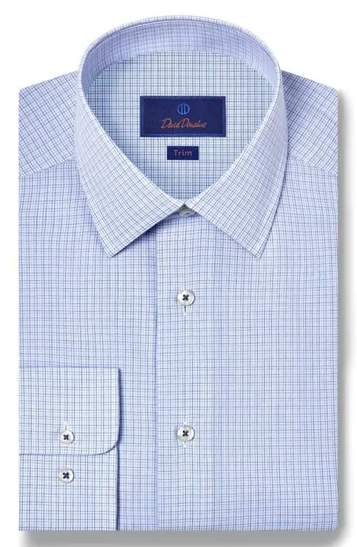 David Donahue Trim Fit Microcheck Cotton Poplin Dress Shirt - Blue/navy