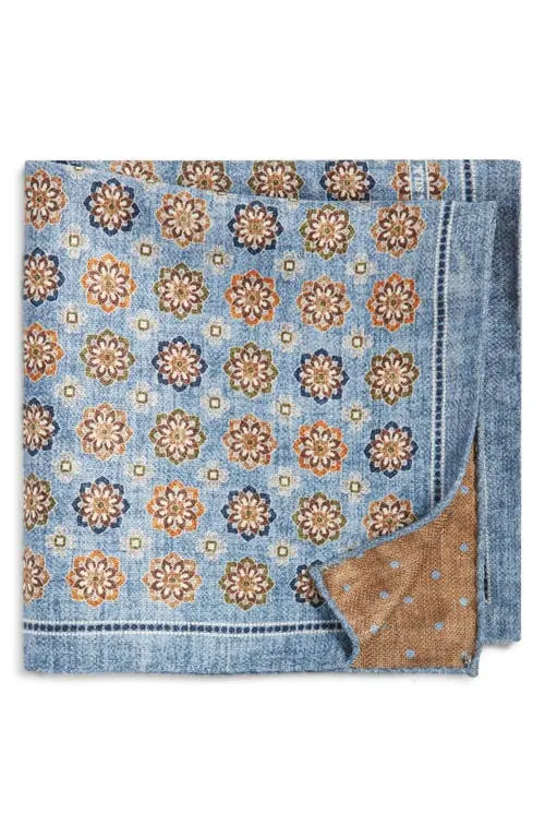 Nordstrom Double Print Silk Pocket Square - Light Blue