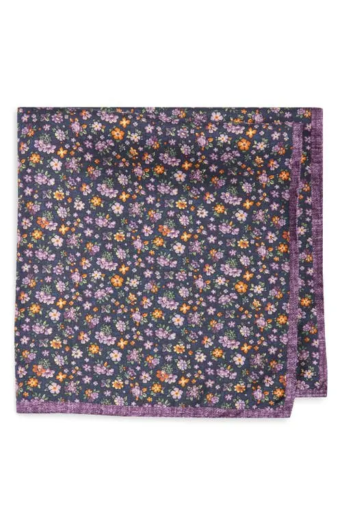 Nordstrom Floral Silk Pocket Square - Navy- Purple