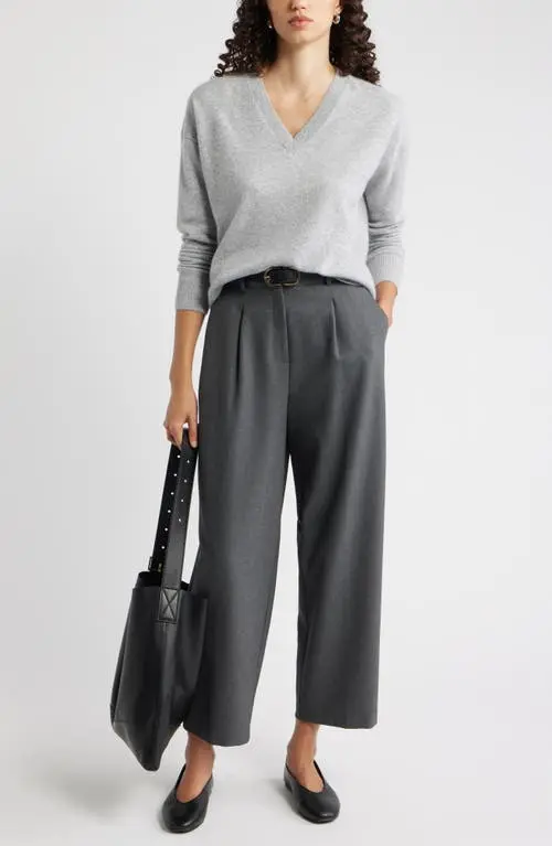 Nordstrom Pleated Ankle Length Trousers - Grey Charcoal Heather