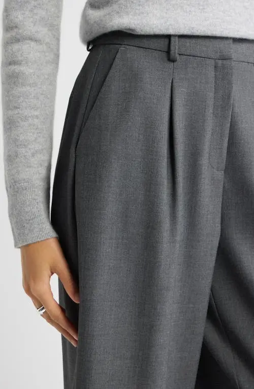 Nordstrom Pleated Ankle Length Trousers - Grey Charcoal Heather