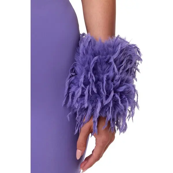Naked Wardrobe Faux Feather Wrist Cuffs - Lavender