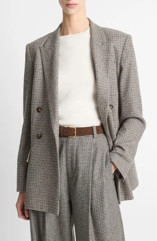 Vince Houndstooth Double Breasted Wool Blend Blazer