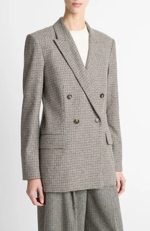 Vince Houndstooth Double Breasted Wool Blend Blazer