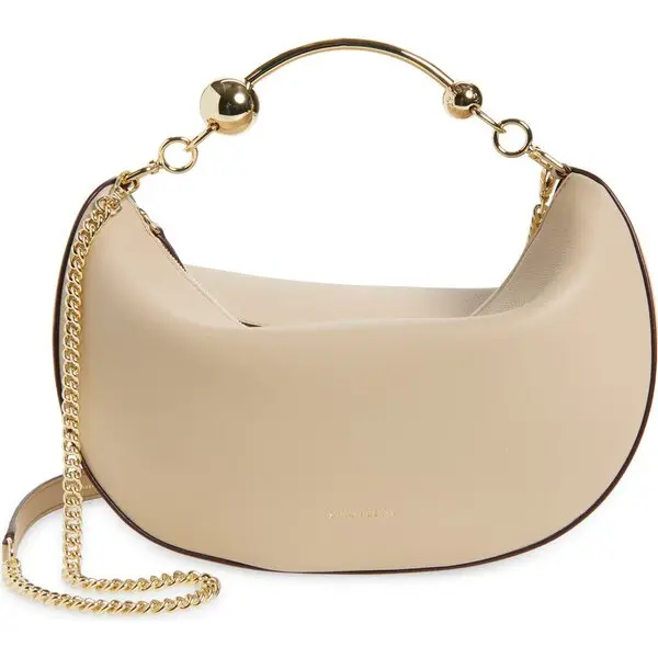 Strathberry Crescent Moon Leather Shoulder Bag - Oat