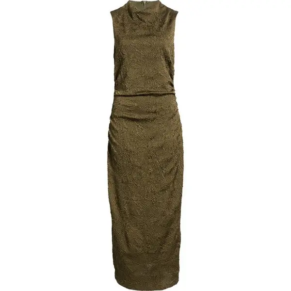 Vince Camuto Leaf Jacquard Cowl Neck Sheath Dress - Olv