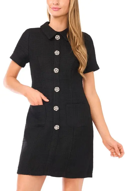 CECE DUPRAZ Rhinestone Button Bouclé Minidress