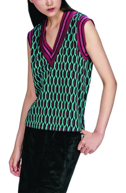 Anna Sui Glitter Geo Jacquard Pullover Vest