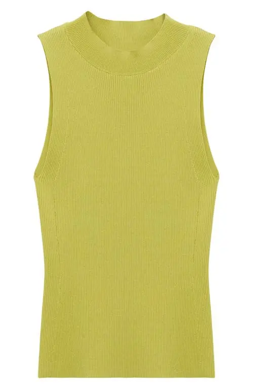 Mango Mock Neck Sleeveless Ribbed Knit Top - Lime