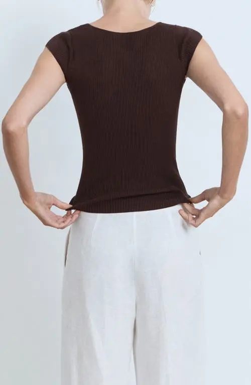 Mango Short Sleeve Ribbed Sweater - Chocolate
