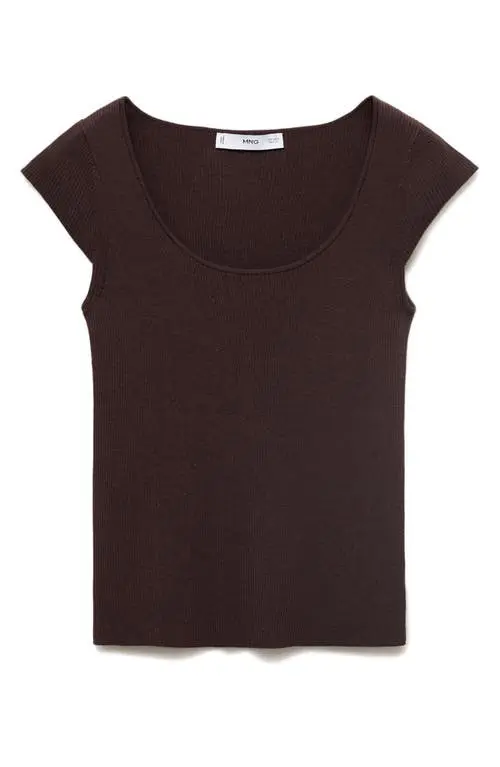 Mango Short Sleeve Ribbed Sweater - Chocolate