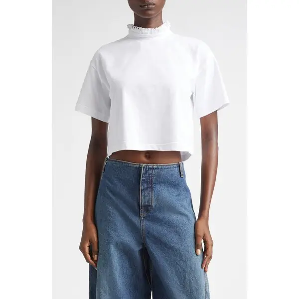 Alaïa Ribbon Collar Crop T-shirt - Blanc