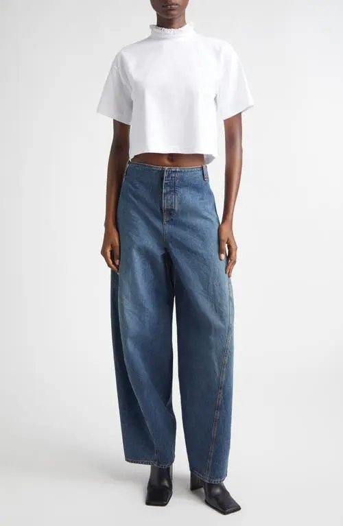 Alaïa Ribbon Collar Crop T-shirt - Blanc