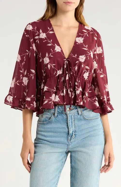 WAYF Floral Blouse With Ruffle Details