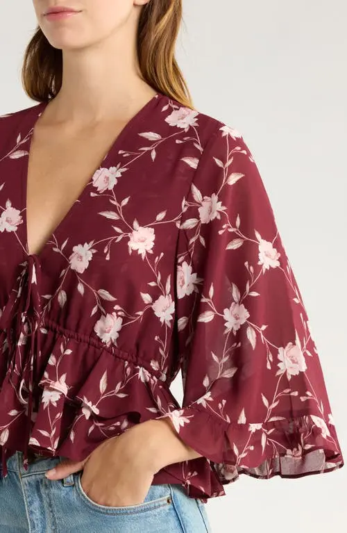 WAYF Floral Blouse With Ruffle Details