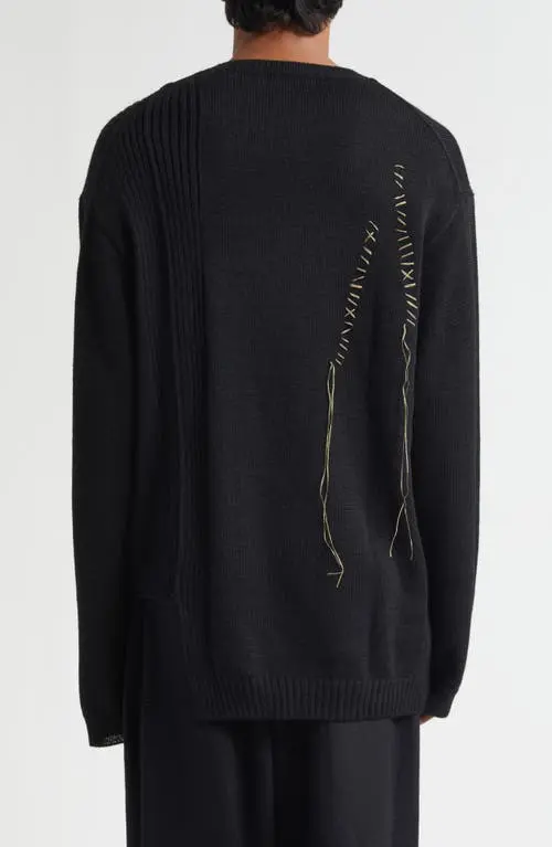 Yohji Yamamoto Asymmetric Embroidered Wool & Cotton Sweater