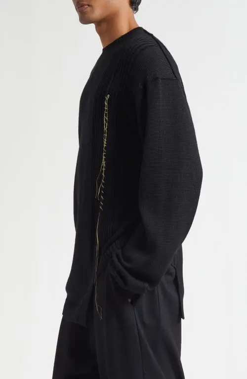 Yohji Yamamoto Asymmetric Embroidered Wool & Cotton Sweater
