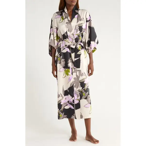 Natori Hayworth Floral Robe - Black Multi