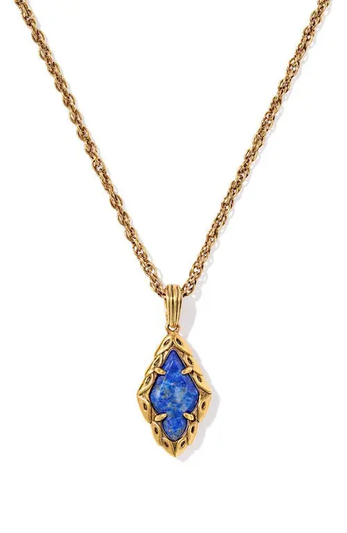 Kendra Scott Adeline Short Pendant Necklace - Vintage Gold Blue Lapis