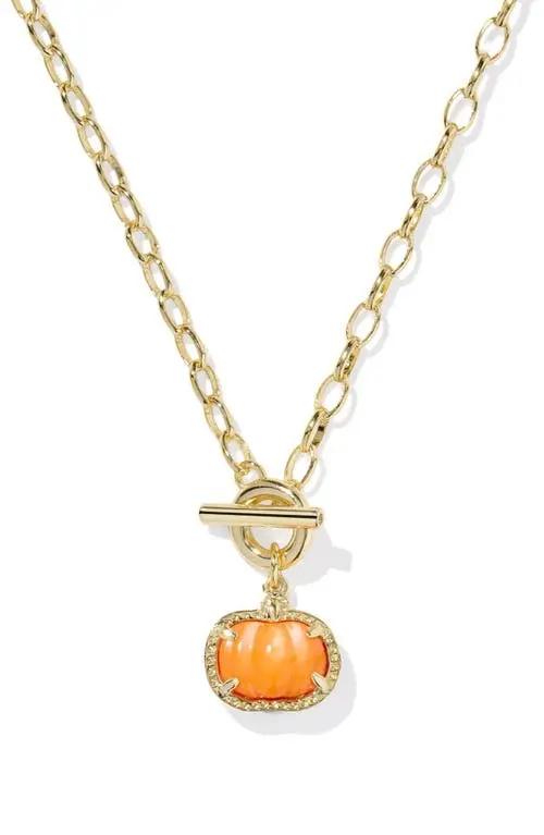 Kendra Scott Pumpkin Pendant Toggle Necklace - Gold Orange Mother Of Pearl