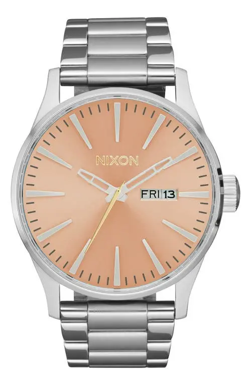 Nixon Sentry Bracelet Watch - Silver/coral