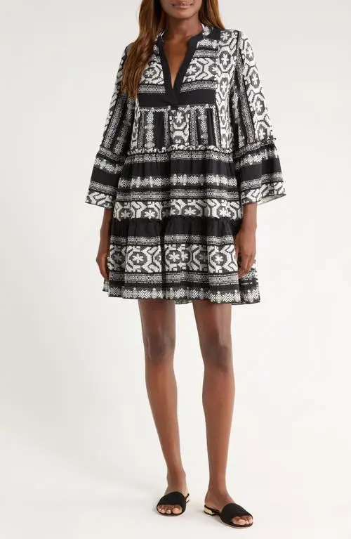 Elan Embroidered Cover-up Dress - Black White