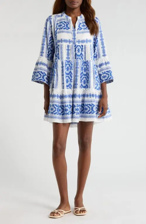 Elan Embroidered Cover-up Dress - Natural Blue