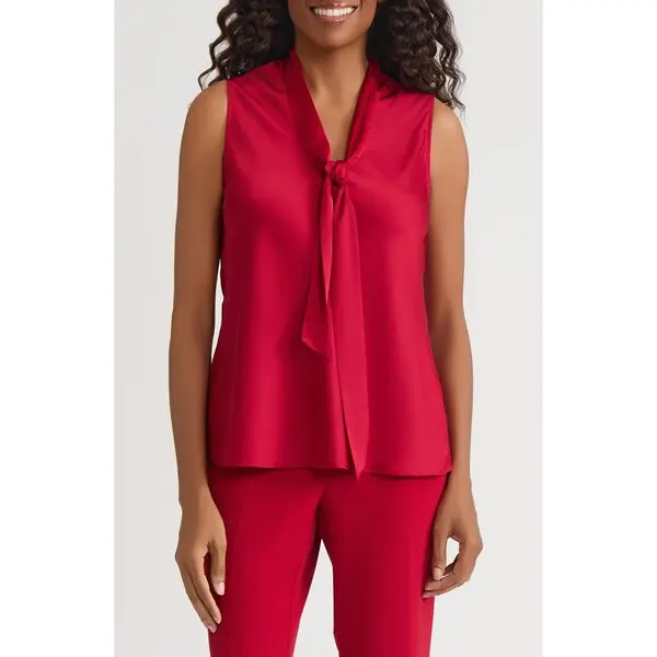KASPER Bow Detail Sleeveless Top - Fire Red