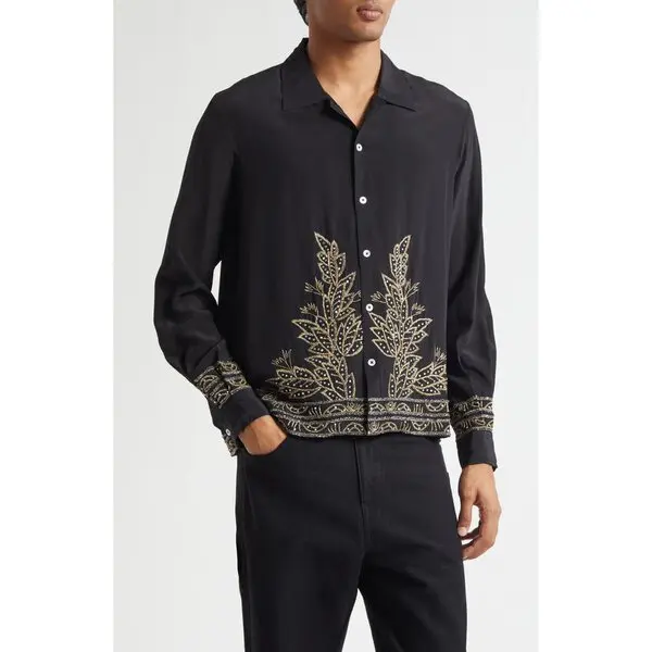 BODE Beaded Epoque Silk Button-up Shirt