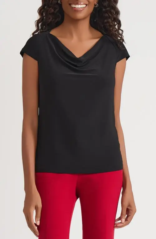 KASPER Cowl Neck Top - Black